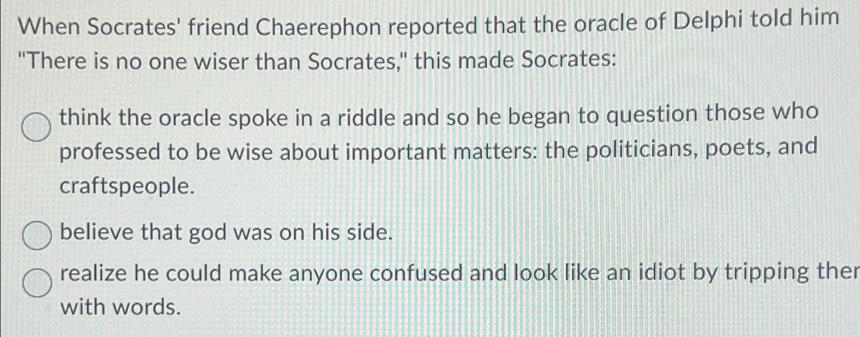 Solved When Socrates' friend Chaerephon reported that the | Chegg.com