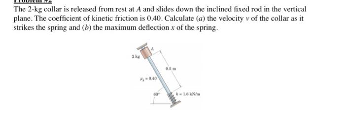 Solved The 2-kg collar is released from rest at A and slides | Chegg.com
