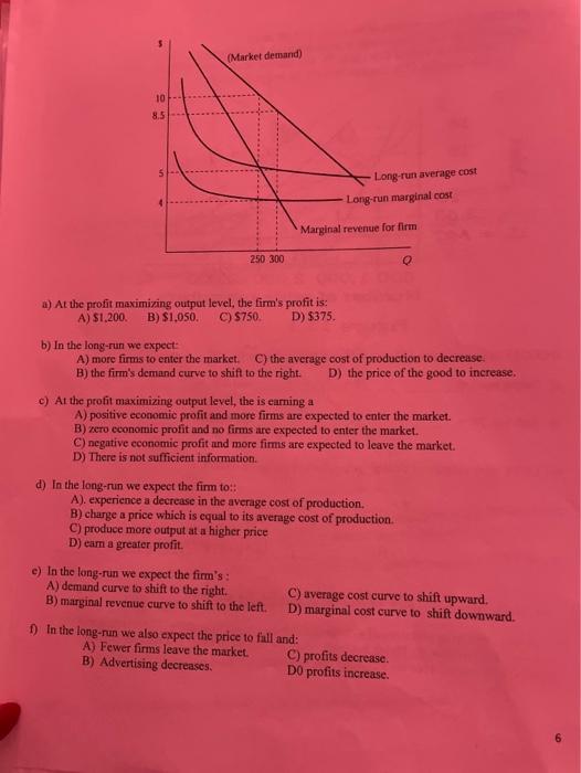 Solved A At The Profit Maximizing Output Level The Firms
