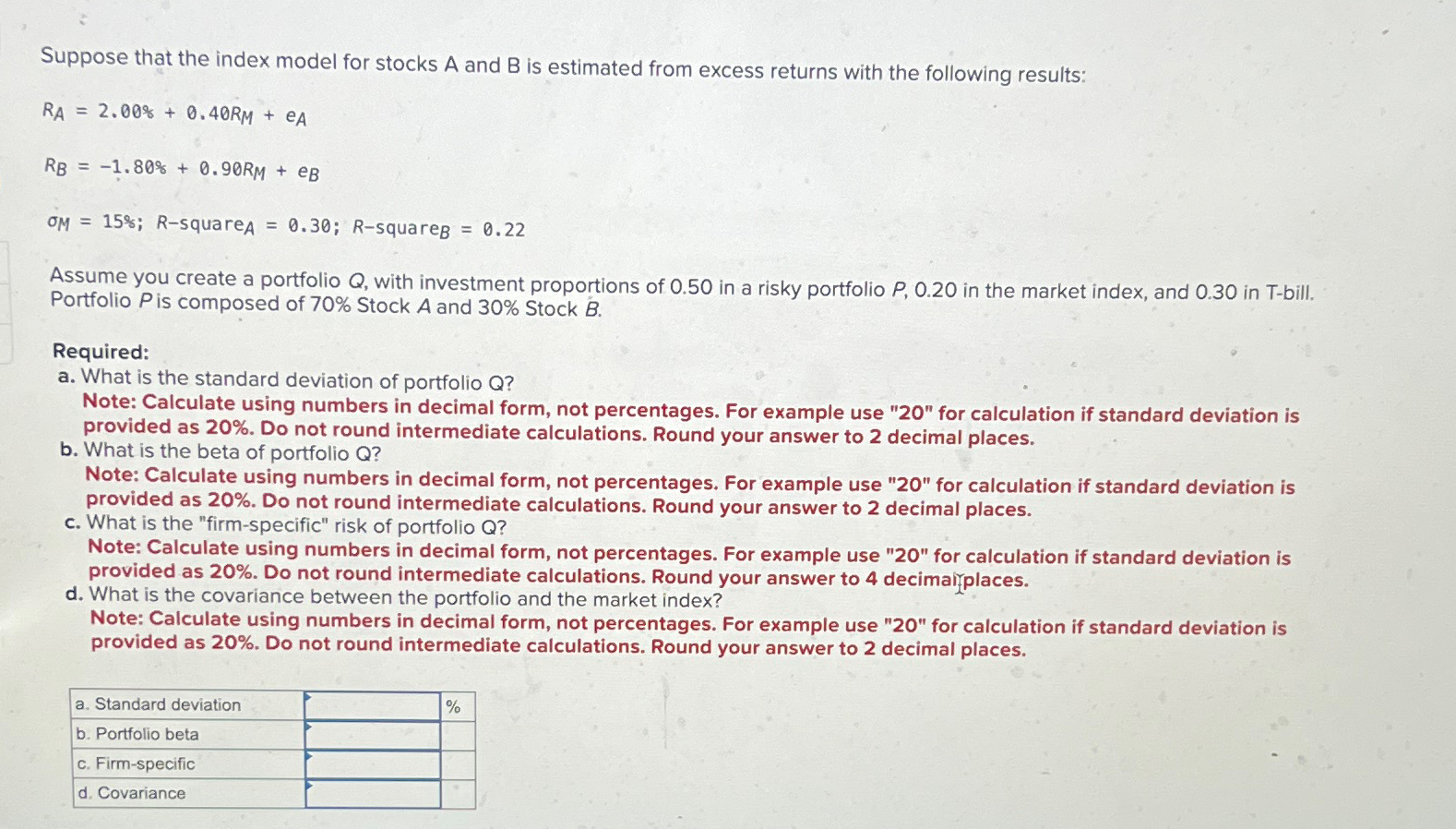 Solved Suppose that the index model for stocks A and B ﻿is | Chegg.com