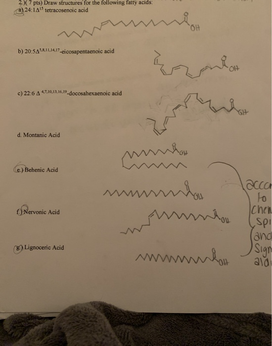 Solved 2.)( 7 pts) Draw structures for the following fatty | Chegg.com