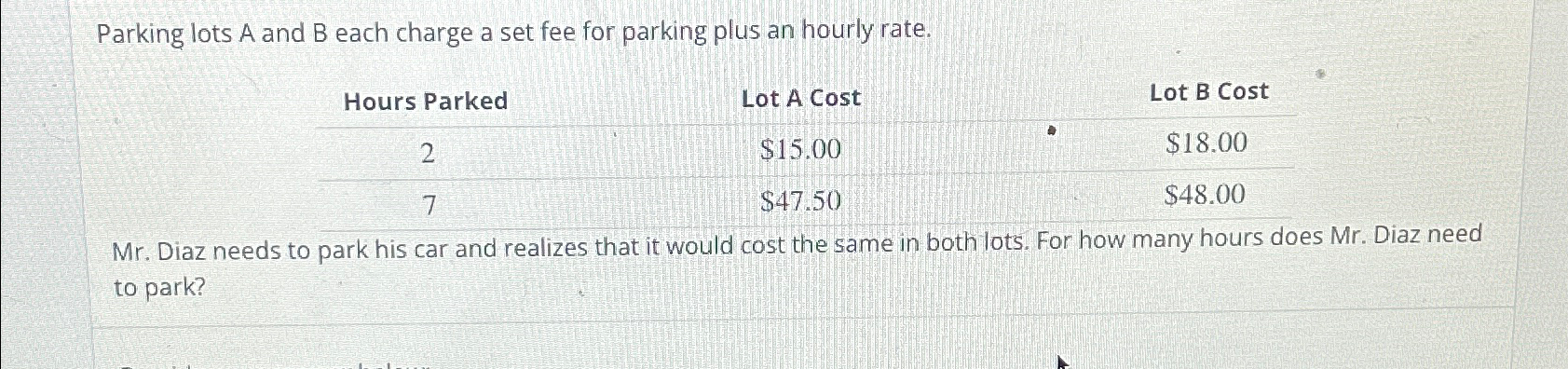 Solved Parking lots A and B each charge a set fee for | Chegg.com