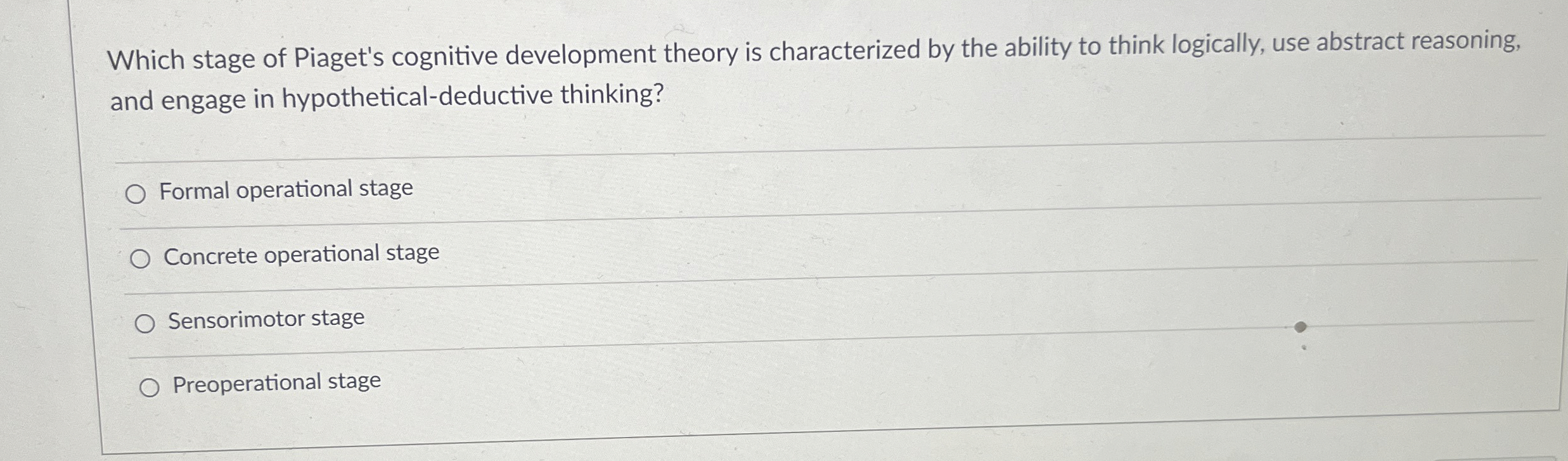 Solved Which stage of Piaget's cognitive development theory | Chegg.com