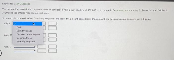 Solved Entries for Cash Dividends The declaration, record, | Chegg.com