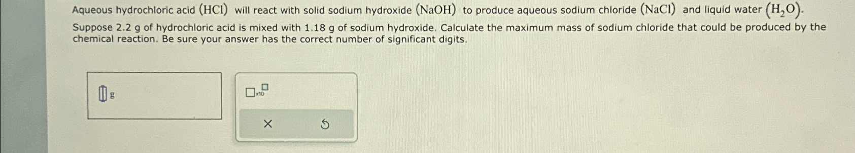 Solved Aqueous hydrochloric acid (HCl) ﻿will react with | Chegg.com