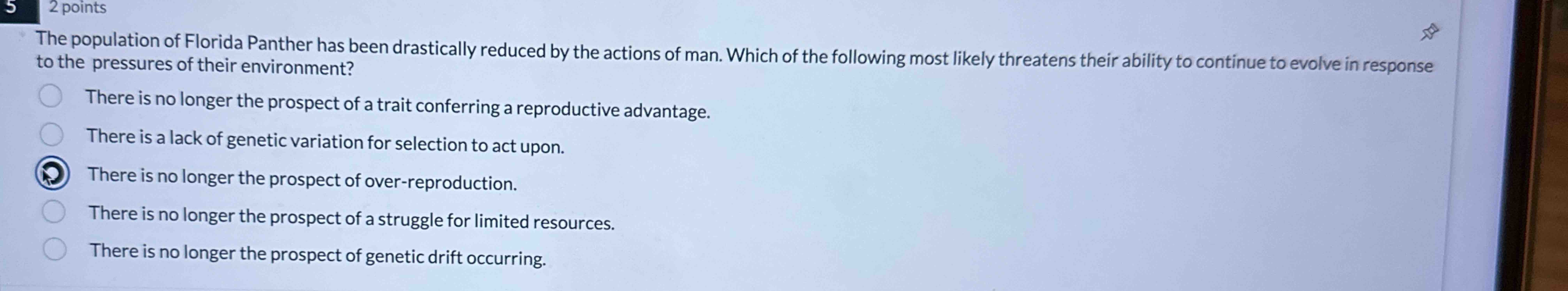 Solved 2 ﻿pointsThe population of Florida Panther has been | Chegg.com