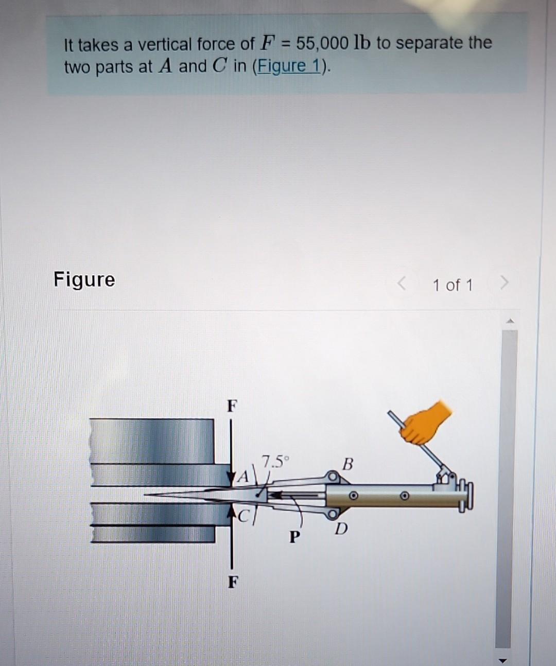 Solved It takes a vertical force of F=55,000lb to separate | Chegg.com