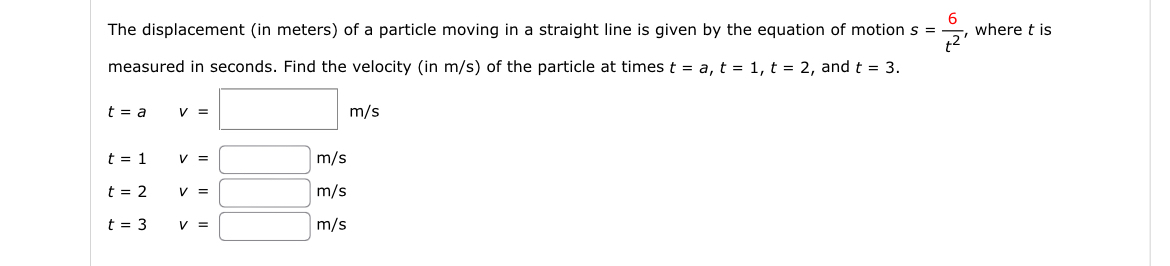 Solved The displacement (in meters) ﻿of a particle moving in | Chegg.com