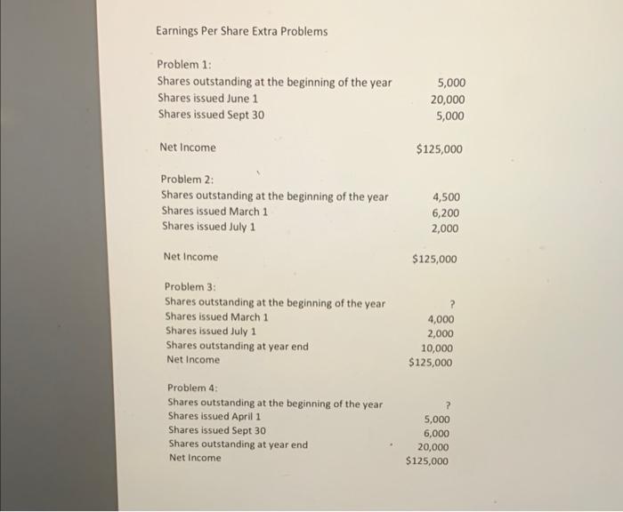 Solved Earnings Per Share Extra Problems | Chegg.com