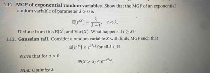Solved L.11. MGF of exponential random variables. Show that | Chegg.com