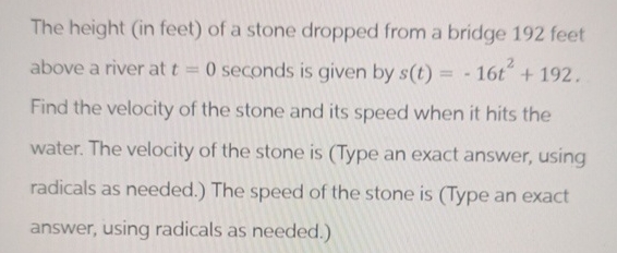 Solved The height (in feet) ﻿of a stone dropped from a | Chegg.com