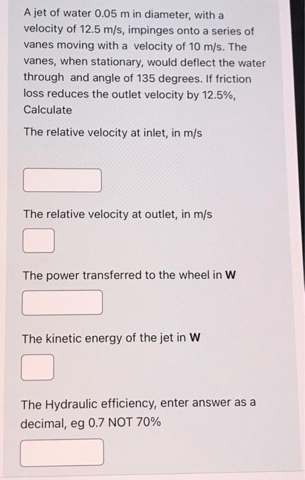 Solved velocity of 12.5 m/s, impinges onto a series of vanes | Chegg.com