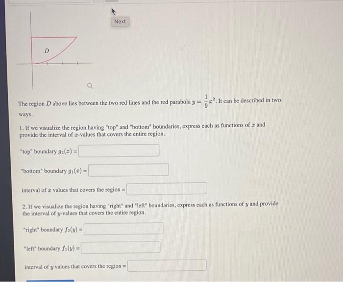 Solved The region D above lies between the two red lines and | Chegg.com