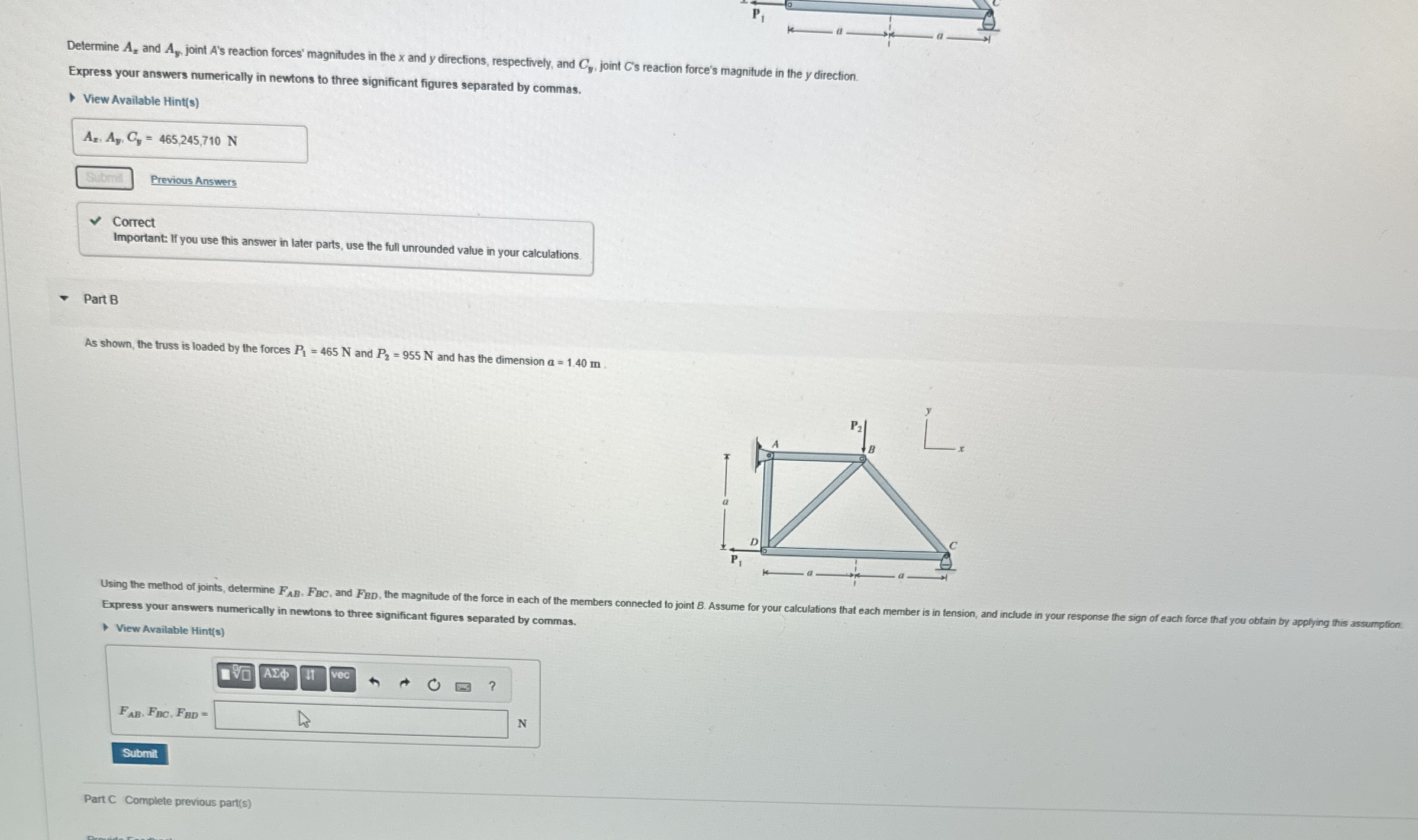 Solved Determine Az ﻿and Ay, ﻿joint A 's reaction forces' | Chegg.com