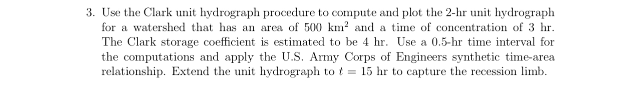 Solved Use the Clark unit hydrograph procedure to compute | Chegg.com