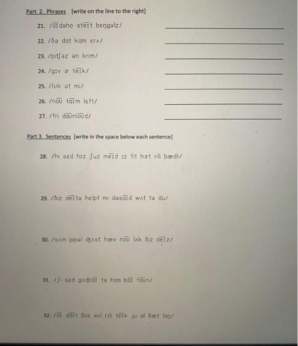 Part 2. Phrases [write on the line to the right] 21. | Chegg.com