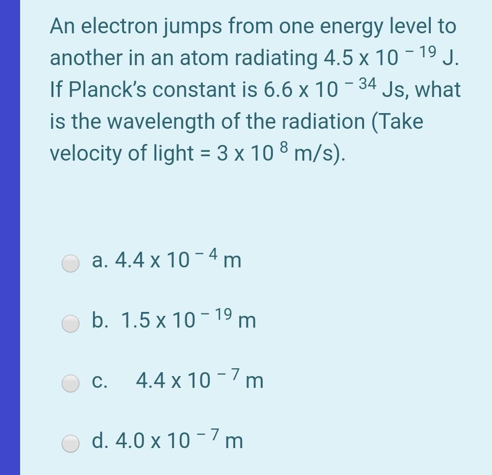 Solved An electron jumps from one energy level to another in | Chegg.com