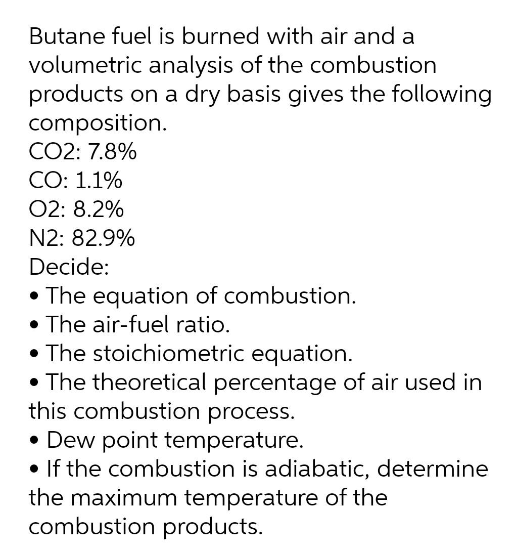 Solved Butane fuel is burned with air and a volumetric | Chegg.com