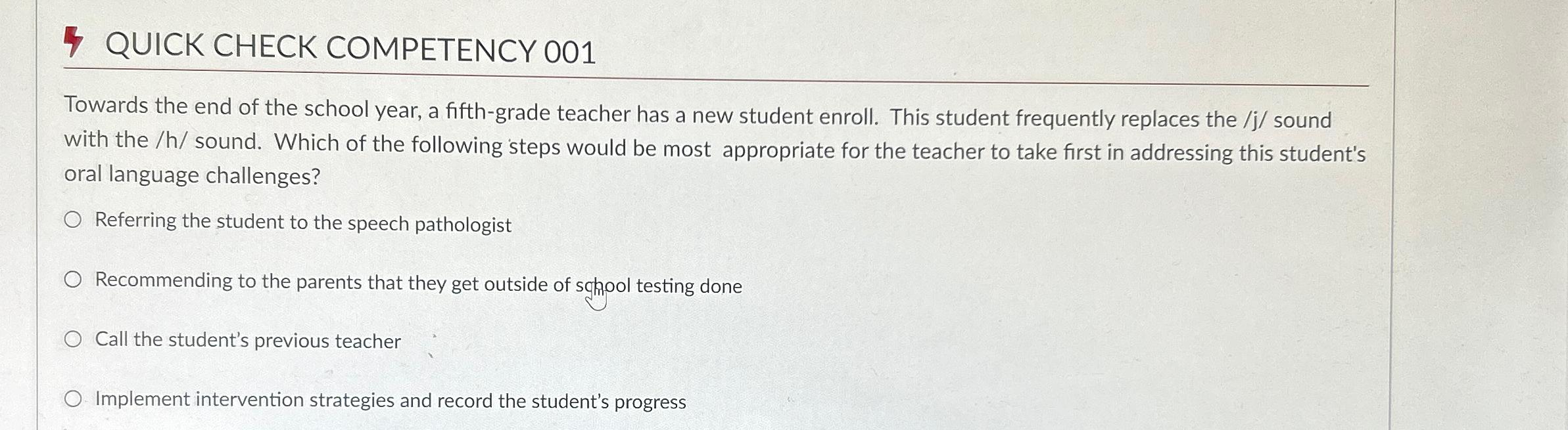 Solved QUICK CHECK COMPETENCY 001Towards the end of the | Chegg.com