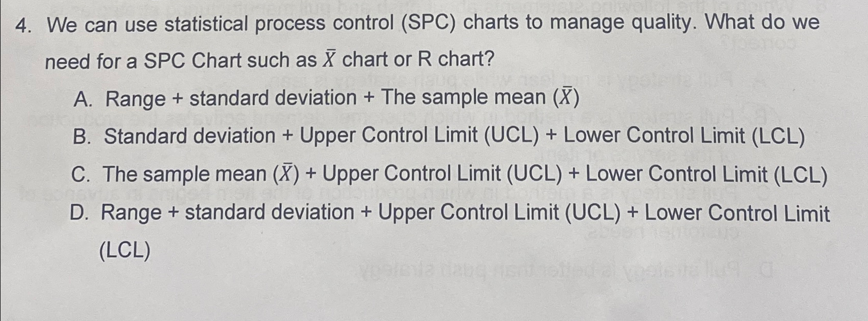 Solved We can use statistical process control (SPC) ﻿charts | Chegg.com