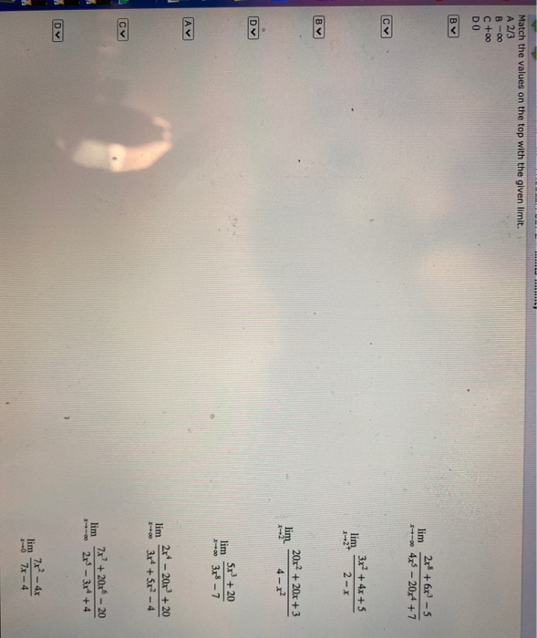 Solved LLLLLLL .. Match the values on the top with the given | Chegg.com