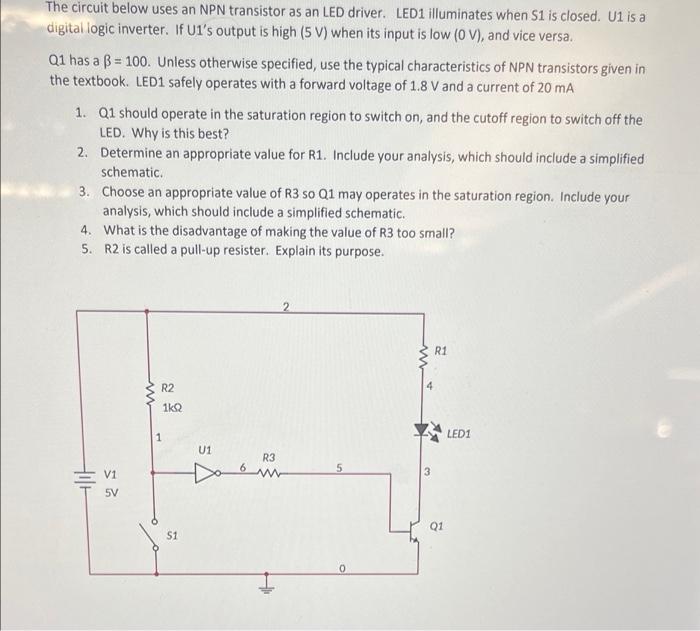 Solved The circuit below uses an NPN transistor as an LED | Chegg.com