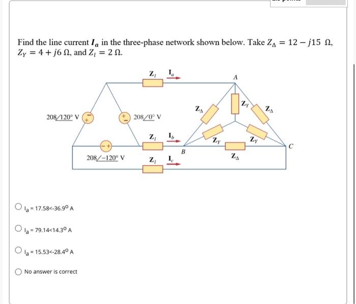 Solved Find the line current Ia in the three-phase network | Chegg.com