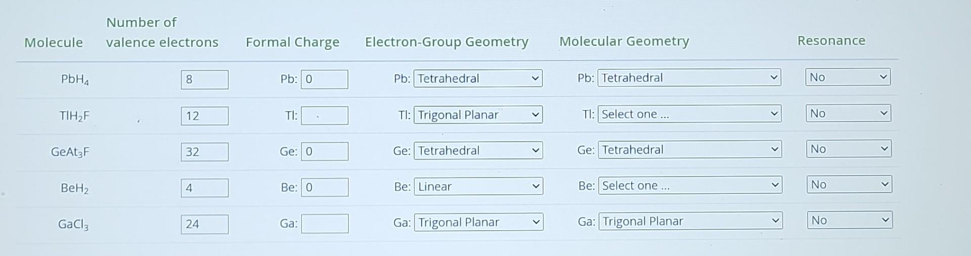 Solved \begin{tabular}{|c|c|c|c|c|c|c|c|c|} \hline Molecule | Chegg.com