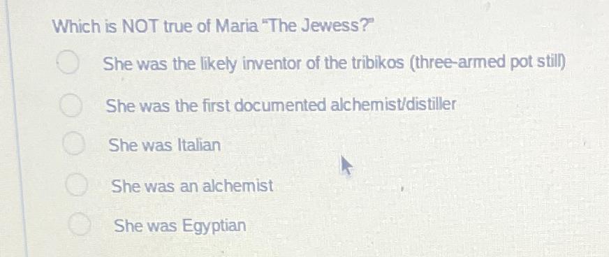Solved Which is NOT true of Maria "The Jewess?"She was the | Chegg.com