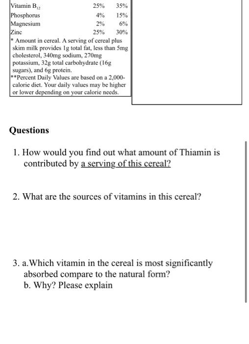 Solved Worksheet 1: Part 1: Label Analysis—Vitamins | Chegg.com