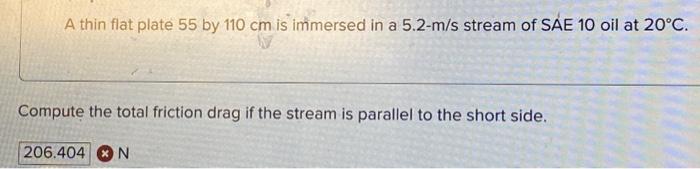 Solved A thin flat plate 55 by 110 cm is immersed in a | Chegg.com
