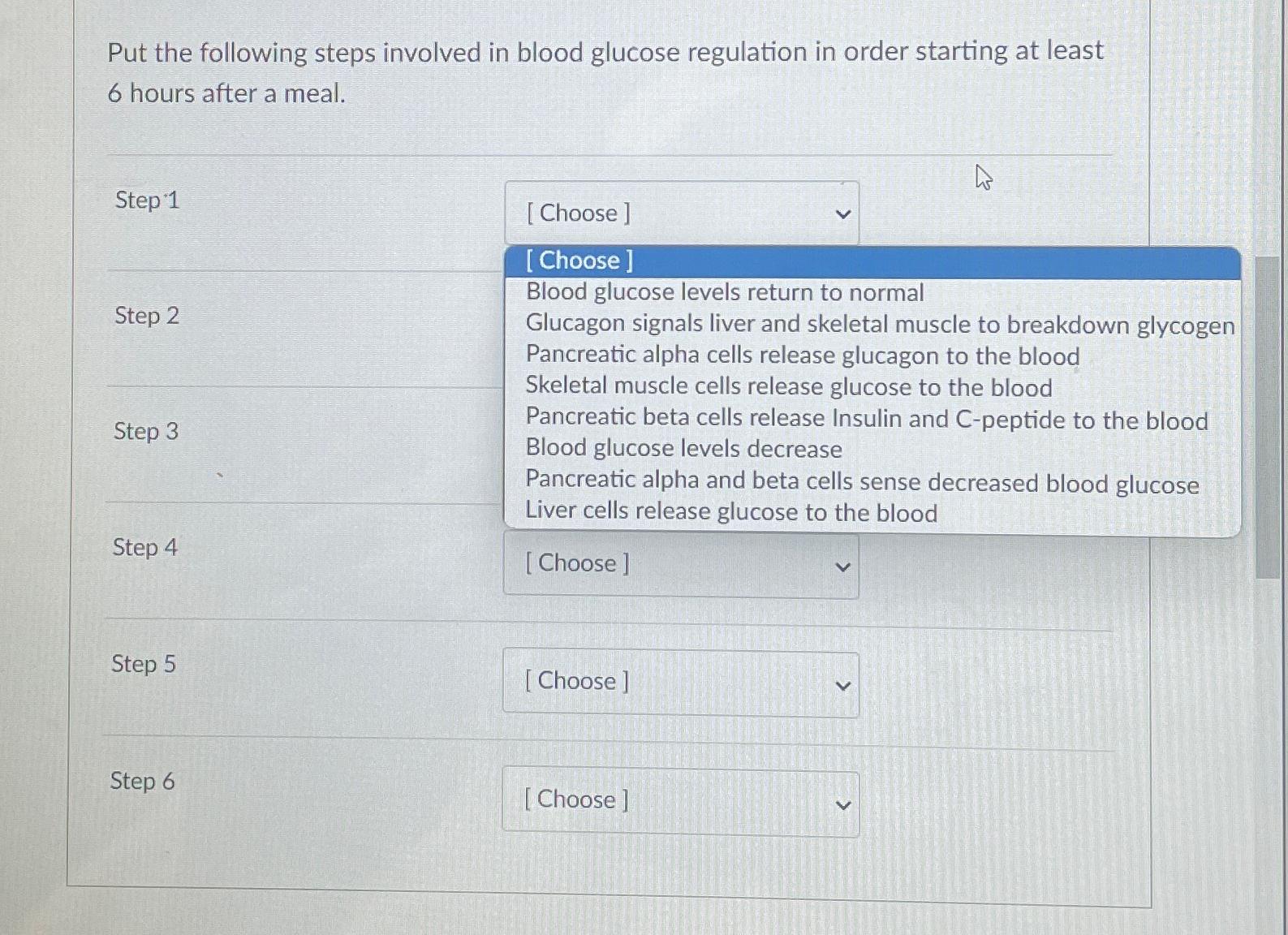 Solved Put the following steps involved in blood glucose | Chegg.com