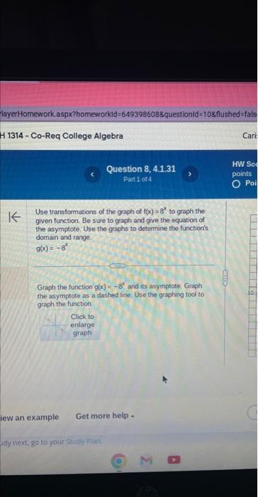 Solved Use transtormations of the graph of f(x)=8x to graph | Chegg.com