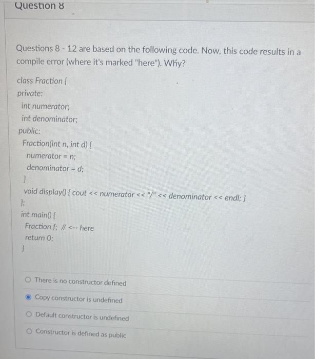 Solved Questions 8 - 12 are based on the following code. | Chegg.com