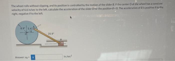 Solved The wheel rolls without slipping, and its position is | Chegg.com