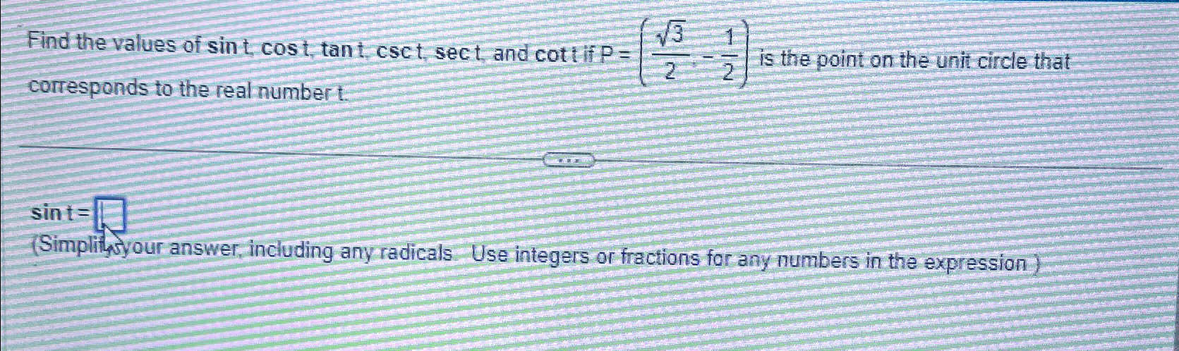 Solved Find the values of sint ﻿cost tant,csct,sect ﻿and | Chegg.com