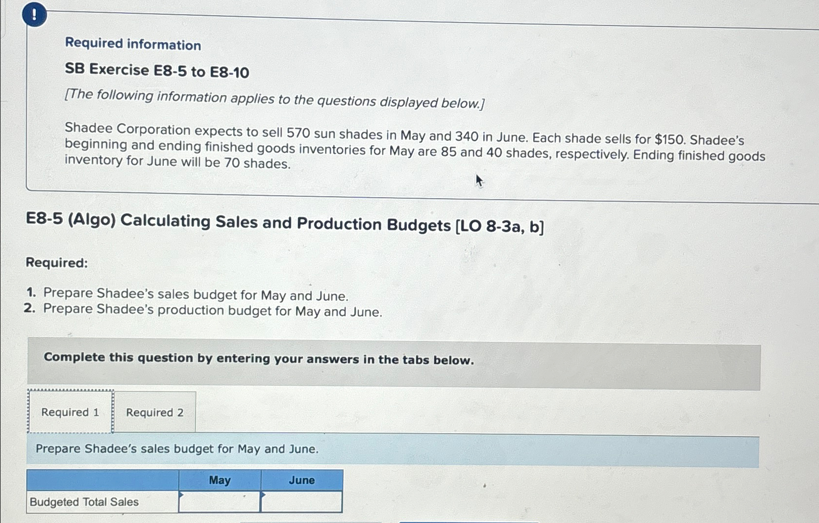 Solved !Required informationSB Exercise E8-5 ﻿to E8-10[The | Chegg.com