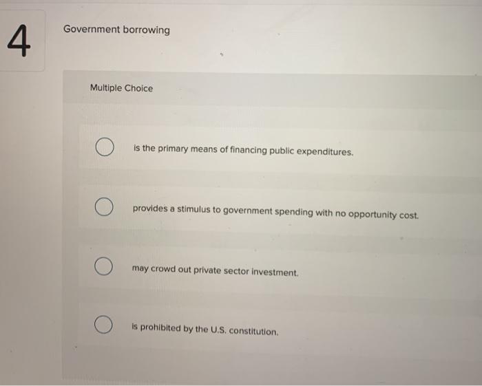 Solved Government borrowing 4 Multiple Choice Is the primary | Chegg.com