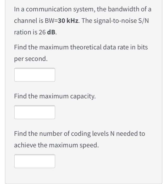Solved In a communication system, the bandwidth of a channel | Chegg.com