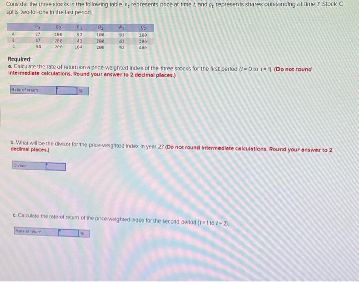 Solved Consider the three stocks in the following table. ρt | Chegg.com