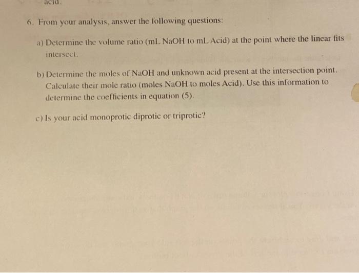 Solved Section Date Name Lab Partner DATA TABLE Unknown Acid | Chegg.com