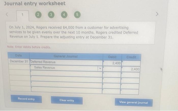 Solved Journal entry worksheet On July 1, 2024, Rogers | Chegg.com