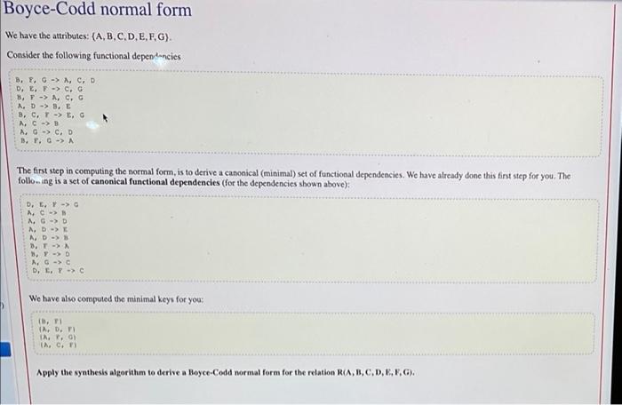 Solved Boyce-Codd normal form We have the attributes: (A, B, | Chegg.com