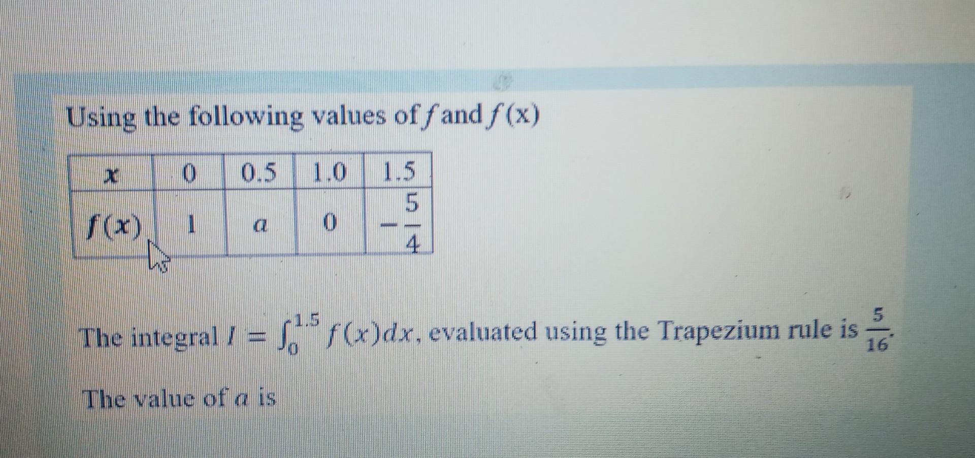 Solved Using the following values of f and f(x) The integral | Chegg.com