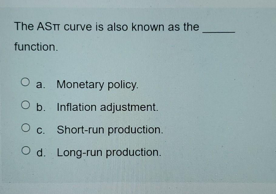 Solved The AST curve is also known as the function. O a. | Chegg.com