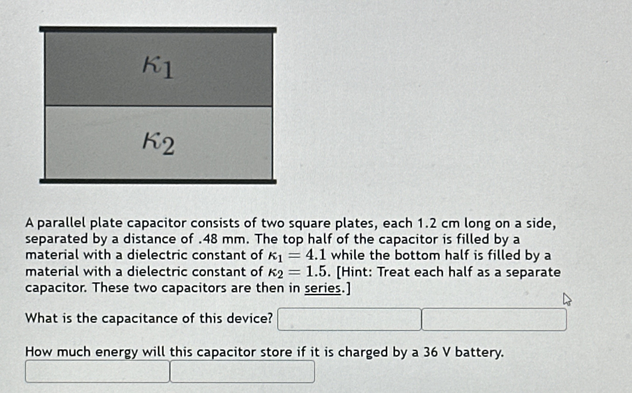 Solved A parallel plate capacitor consists of two square | Chegg.com
