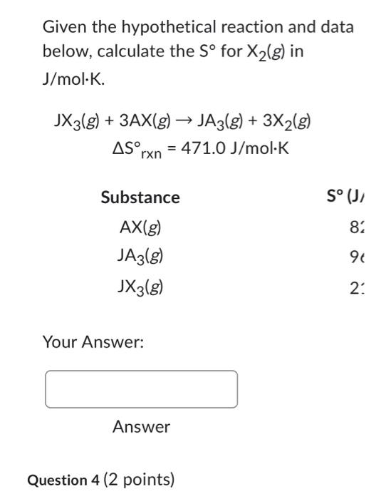 Given the hypothetical reaction and data below, | Chegg.com