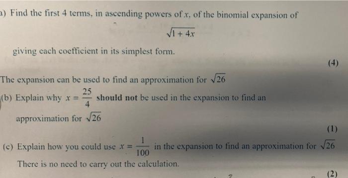 Solved a) Find the first 4 terms, in ascending powers of x, | Chegg.com