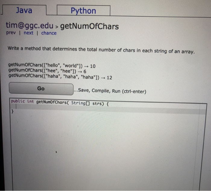 Solved Java Python Tim Getnumofchars Prev Next 