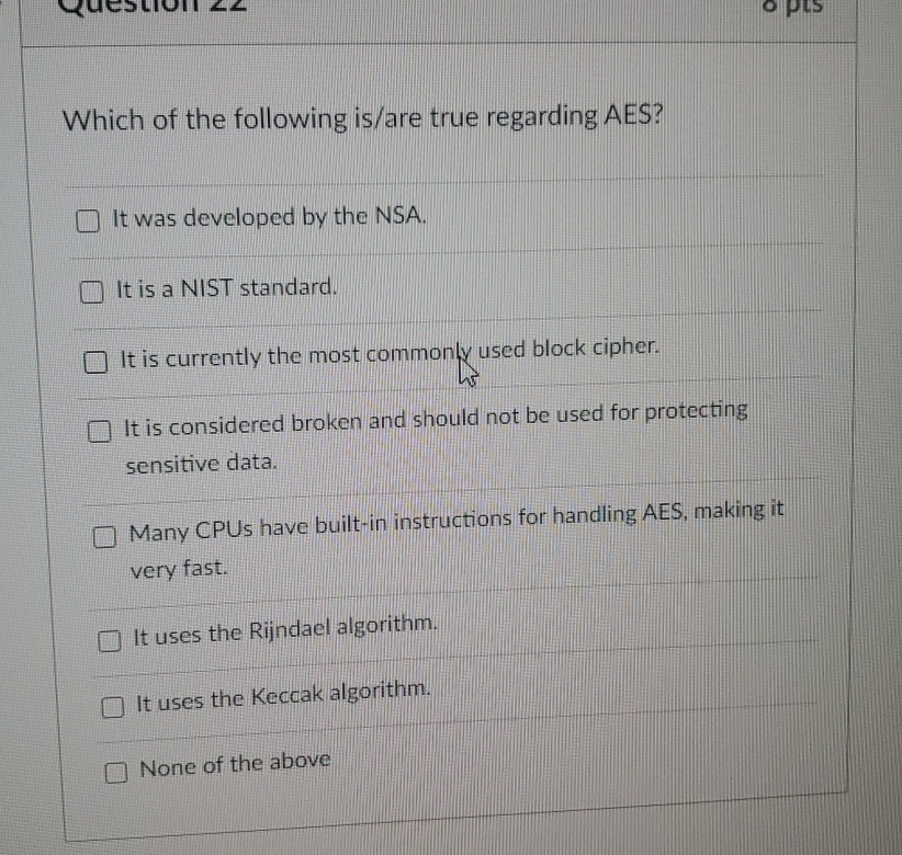 Solved Which of the following is/are true regarding AES?It | Chegg.com